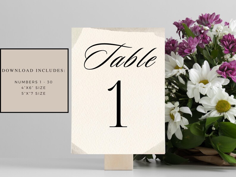 Printable Table Numbers 1 30 Instant Download Printable Wedding Table ...