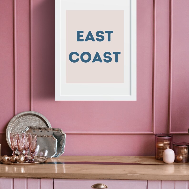 East Coast Print: Blue Text Coastal Wall Art (digital Download) - Etsy