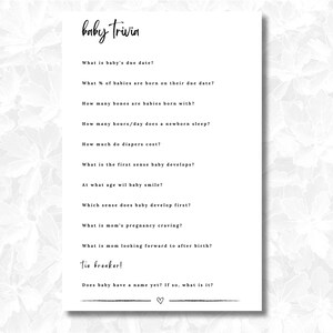 Baby Trivia Game Digital Download and Template - Etsy