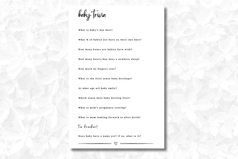 Baby Trivia Game Digital Download and Template - Etsy