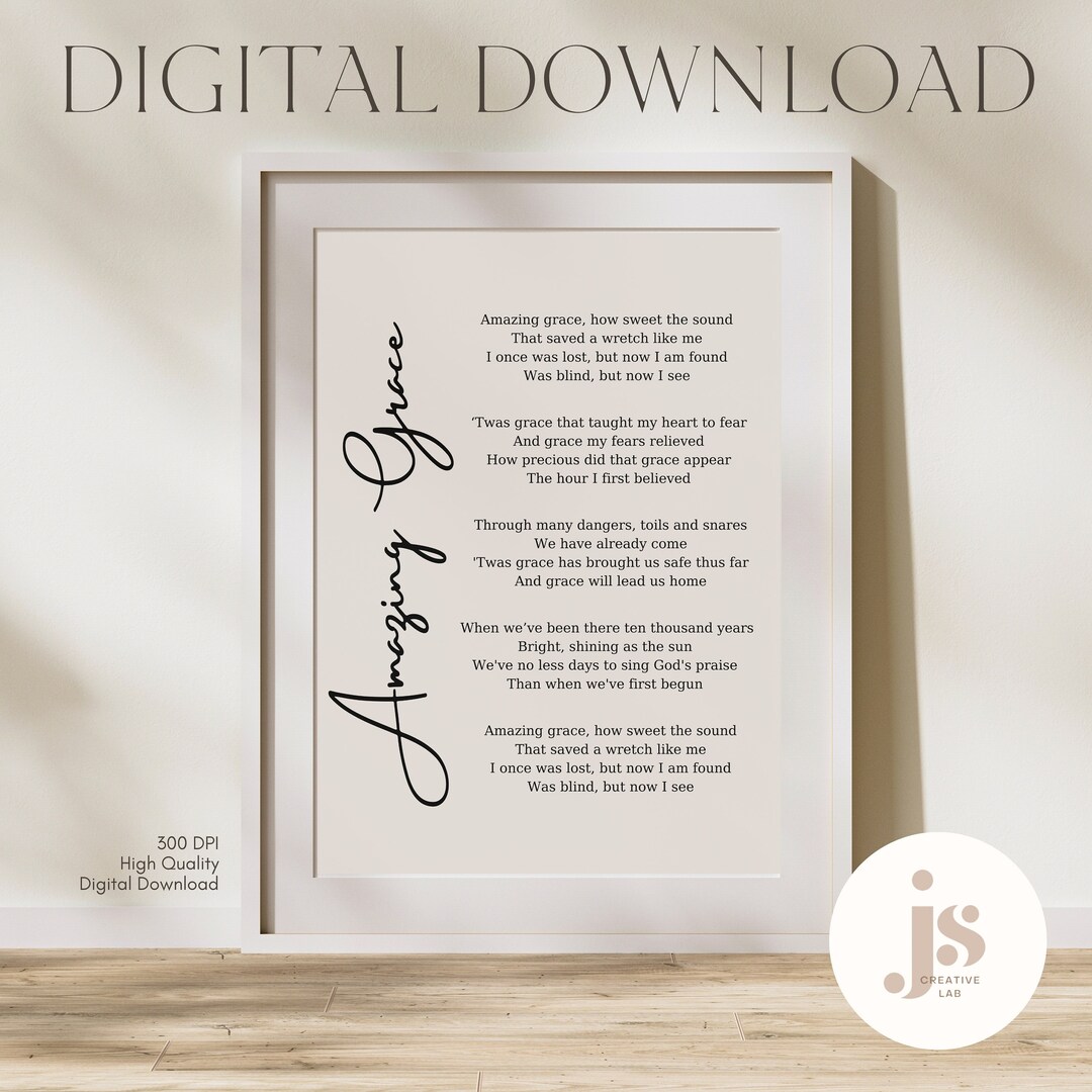 Amazing Grace Hymn, Digital Print, Modern Bible Poster, Scripture Wall ...