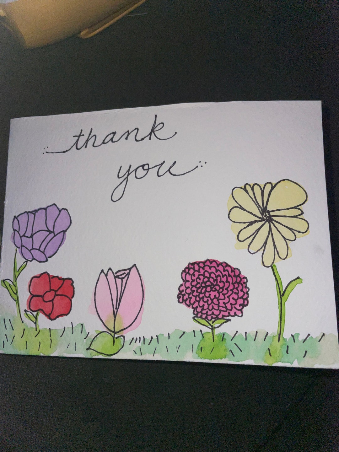 Hand Painted Watercolor Thank You Card - Etsy