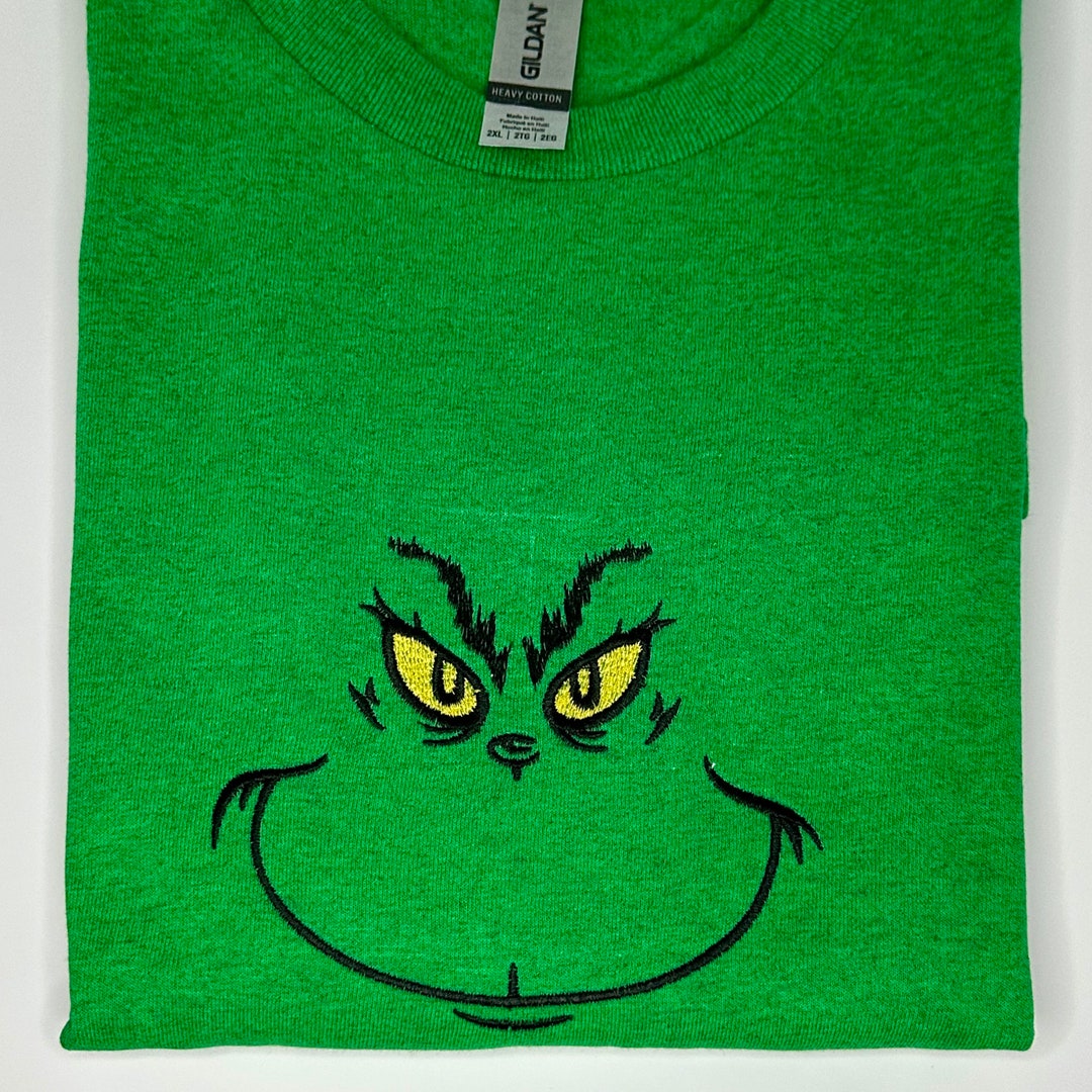 Devious Grinch Smile Embroidered Long Sleeve Crewneck Sweatshirt ...