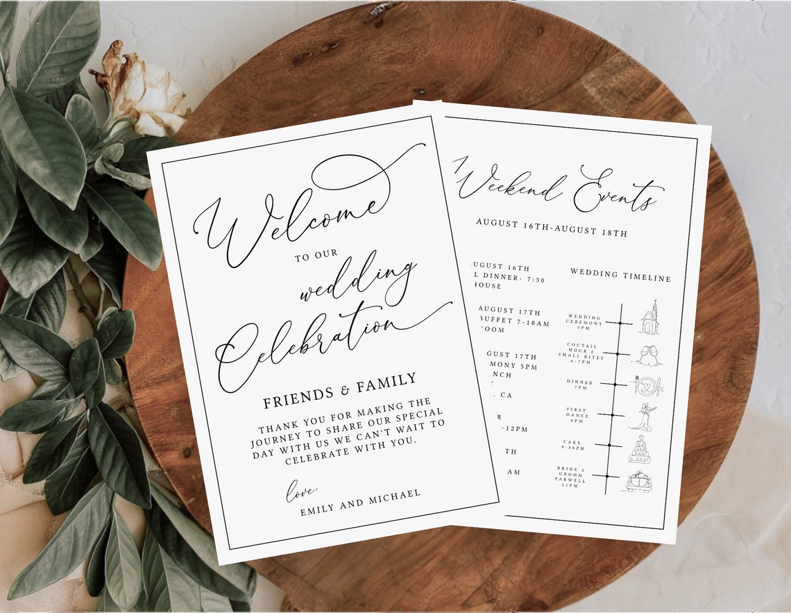Wedding Welcome Card Template DIY Wedding Weekend Timeline Card Weekend ...