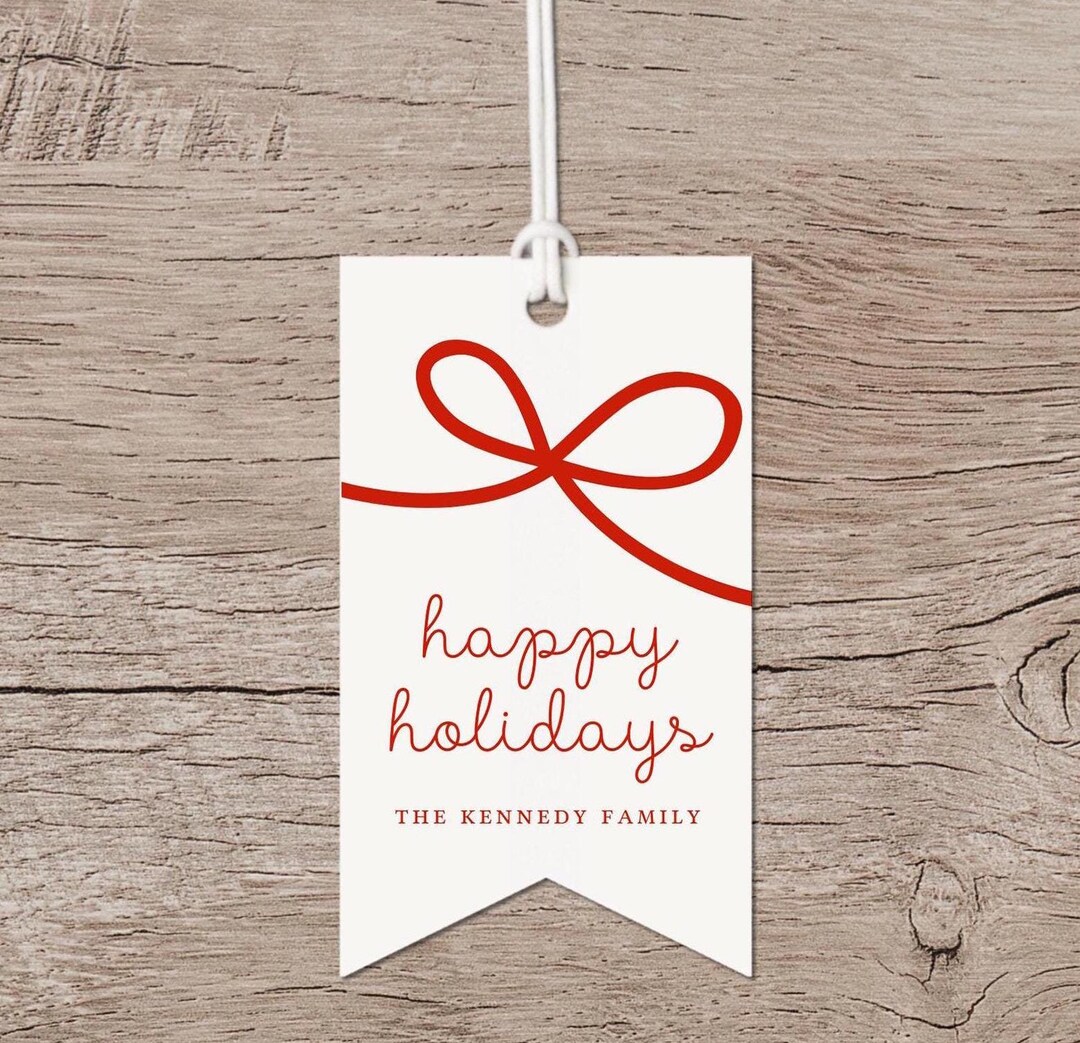 Bow Holiday Tag Happy Holidays Christmas Gift Tags Happy Holidays Tag ...