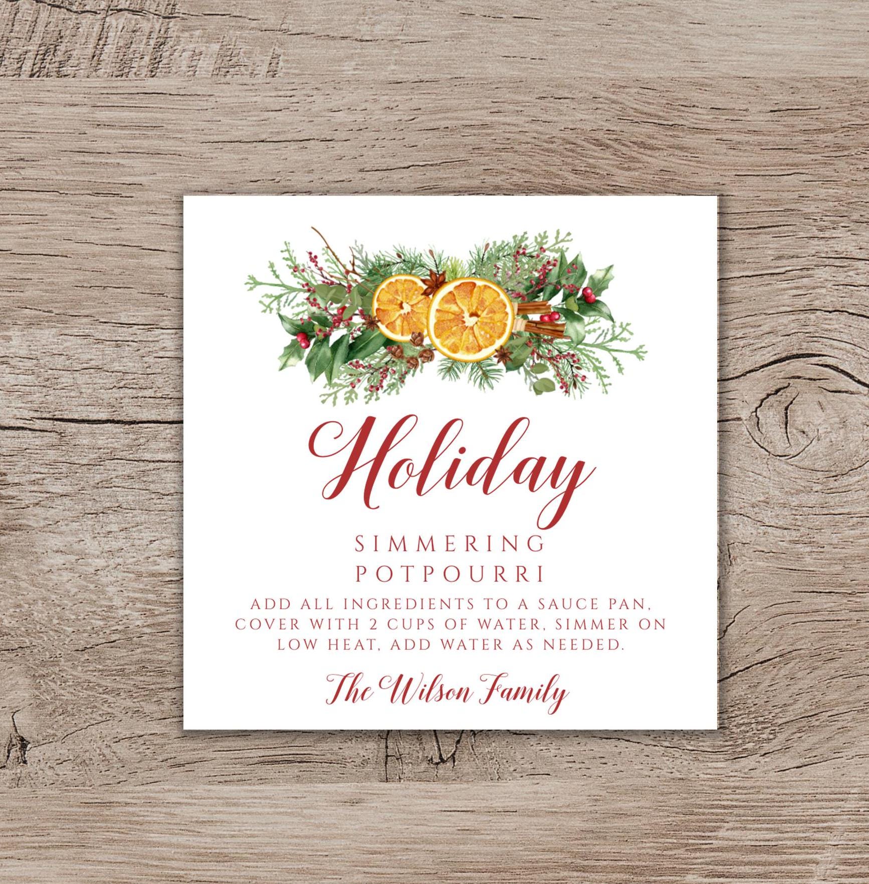 Holiday Simmering Potpourri Tag, Simmer Potpourri Printable Tag ...