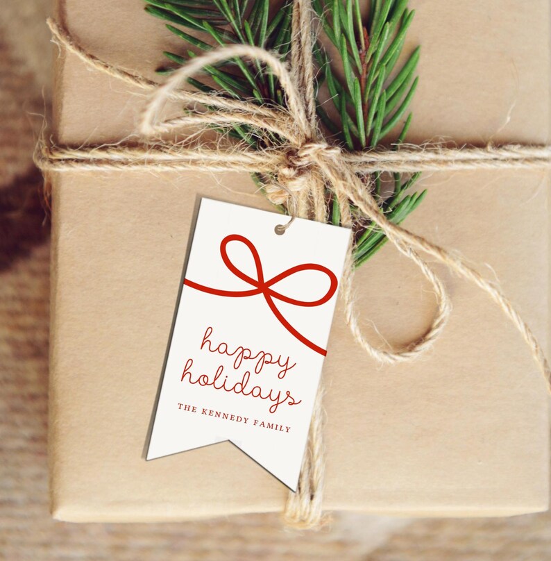 Bow Holiday Tag Happy Holidays Christmas Gift Tags Happy Holidays Tag ...