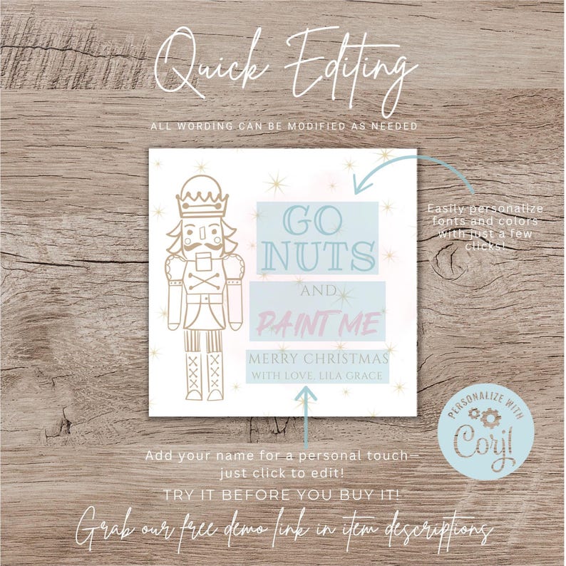 Printable Nutcracker Paint Me Gift Tag, Go Nuts Christmas Tag for Kids ...