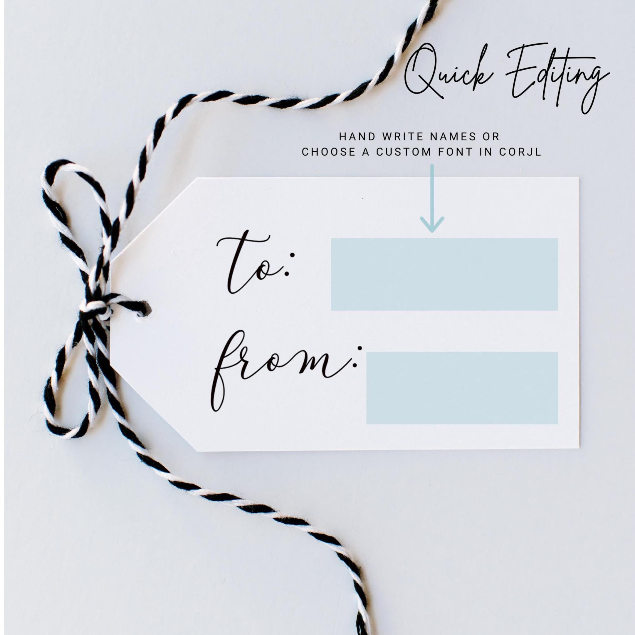 To/from Gift Tags Christmas Gift Tags DIY Holiday Tag Printable ...