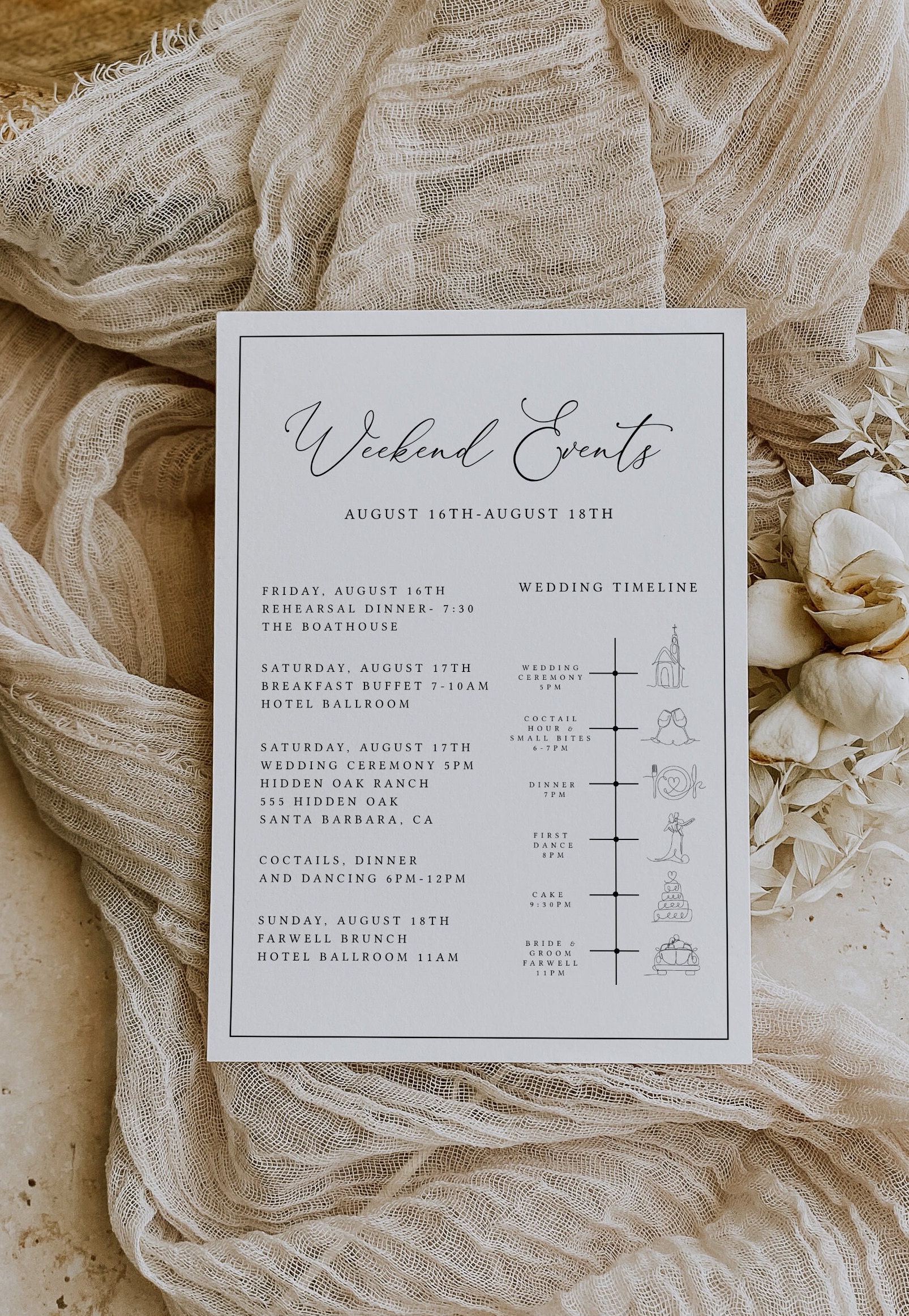 Wedding Welcome Card Template DIY Wedding Weekend Timeline Card Weekend ...