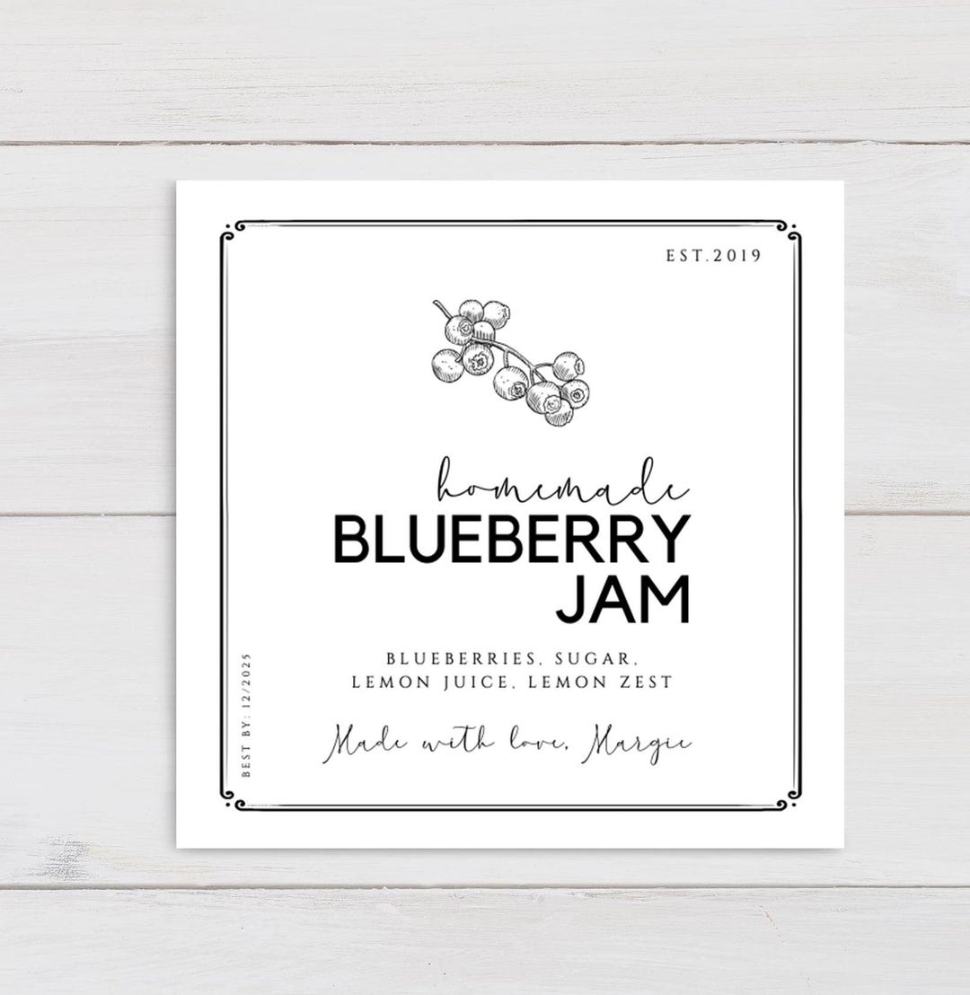 Modern Jam Label, Homemade Tag, Jam Canning Label , Blueberry Jam Label ...