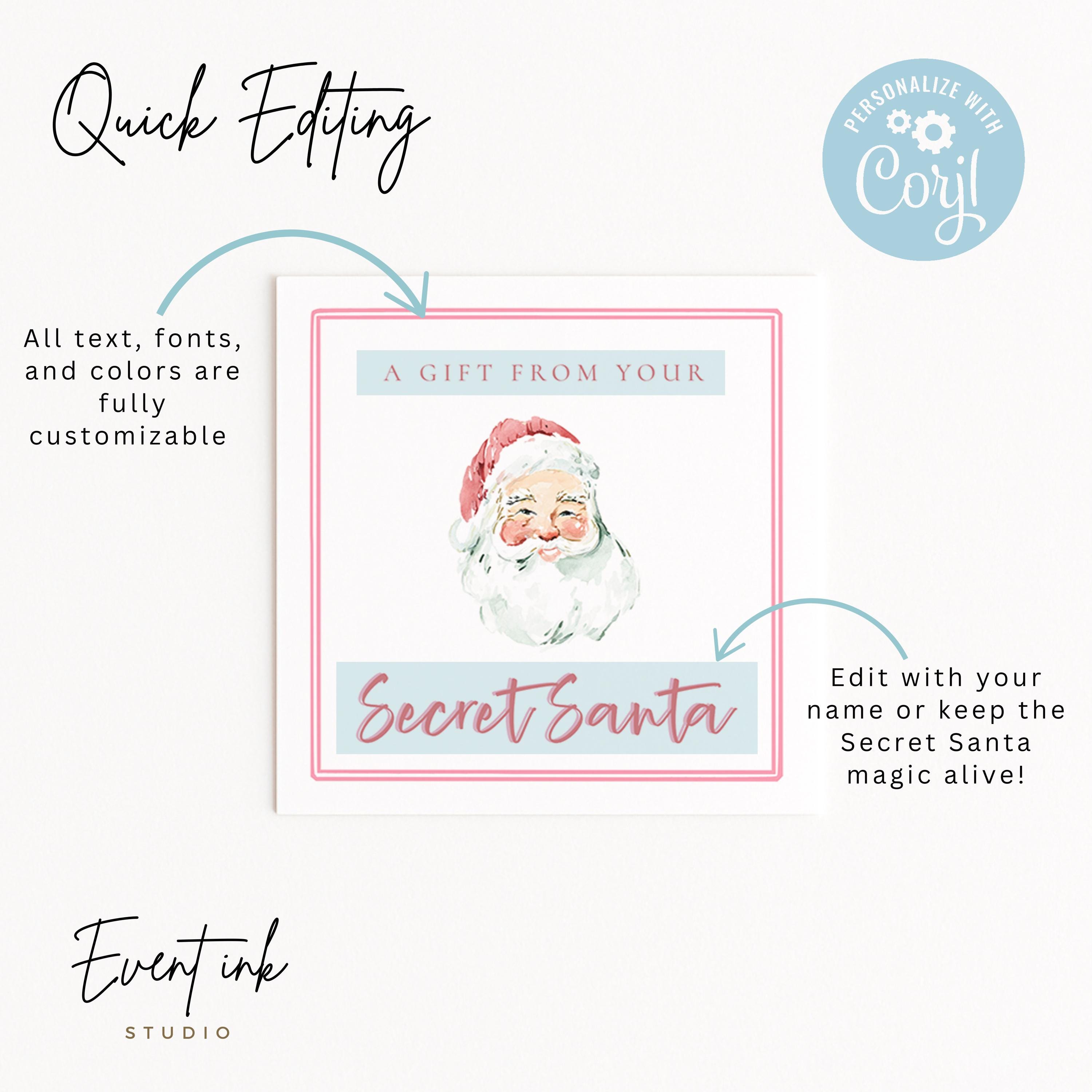 Secret Santa Gift Tag, Merry Christmas Tags, Printable Secret Santa ...