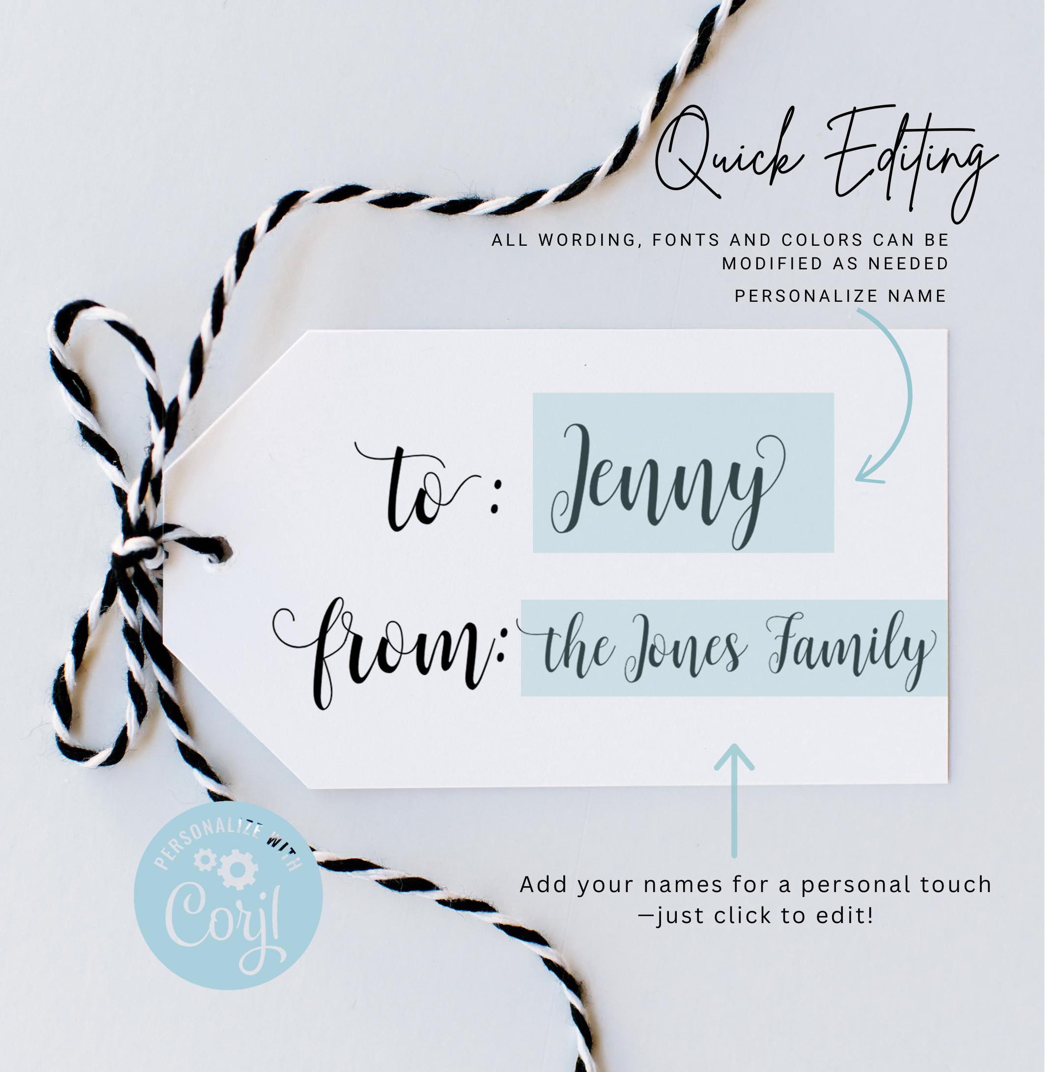 To/from Gift Tags, Personalize Christmas Gift Tags, DIY Holiday Tag ...
