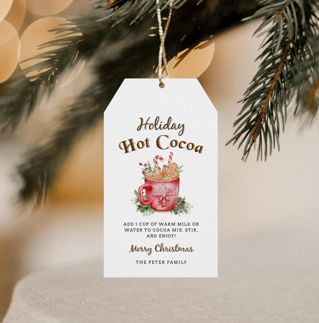 Hot Cocoa Tag Holiday Tag Printable Christmas Tag Holiday Favor Tag ...