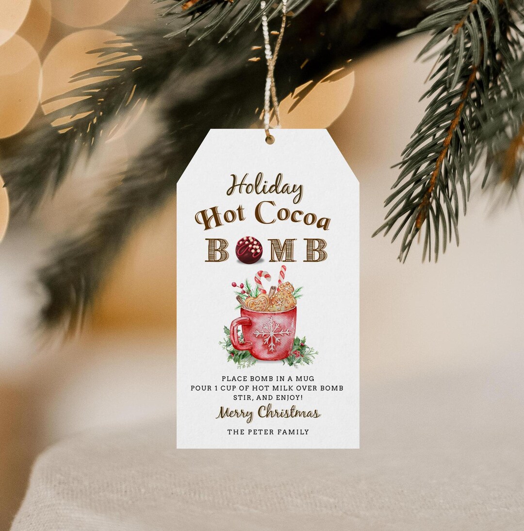 Holiday Hot Cocoa Bomb Tag Holiday Tag Printable Christmas Tag Holiday ...