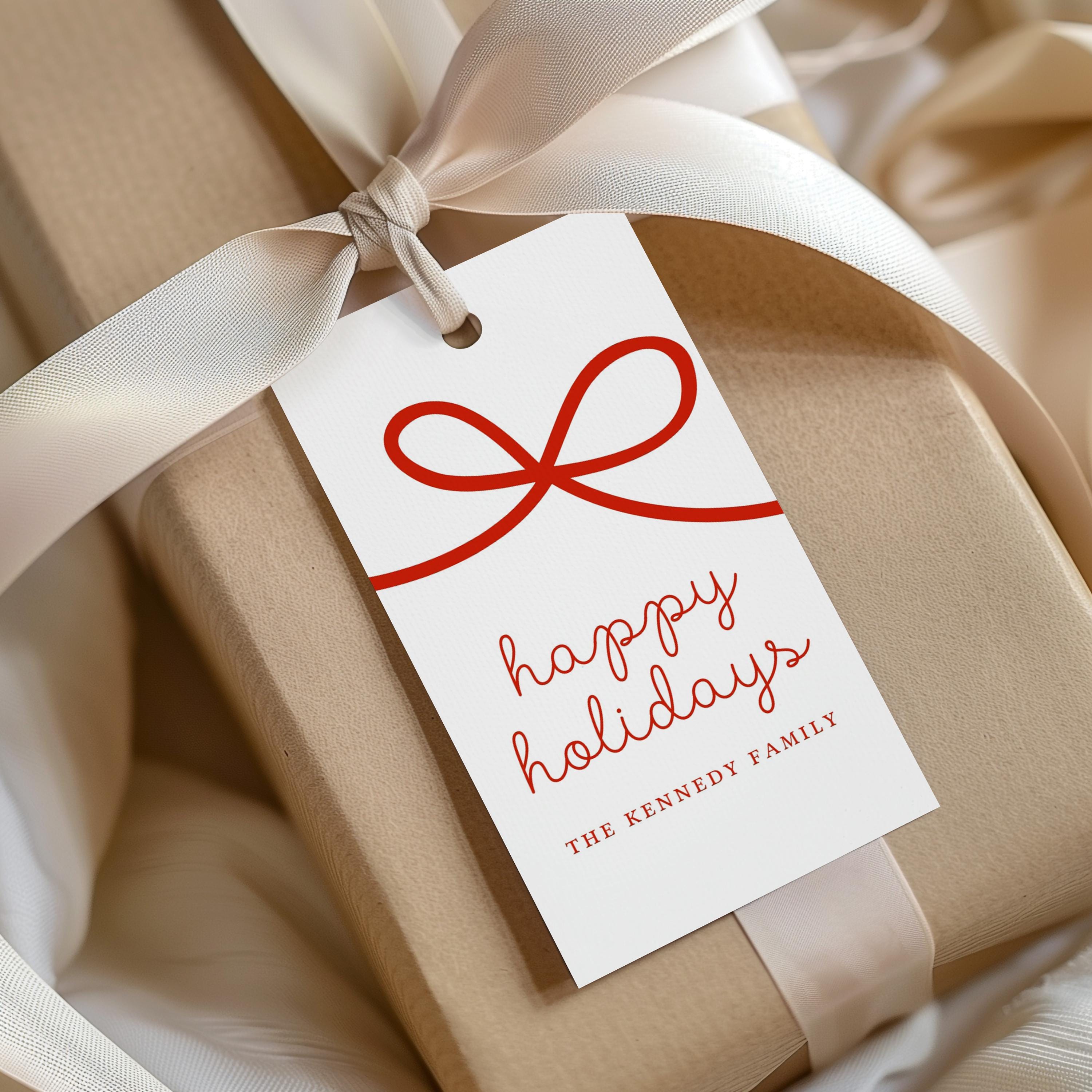 Bow Holiday Tag Happy Holidays Christmas Gift Tags Happy Holidays Tag ...