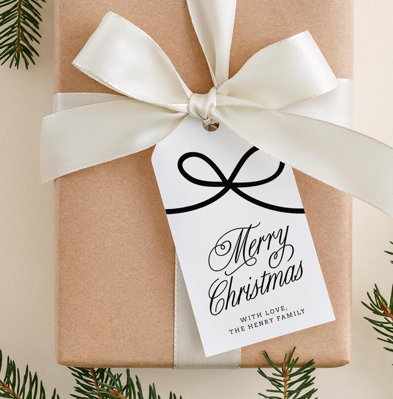 Bow Christmas Gift Tags Bow Holiday Tag Printable Bow Christmas Tag ...