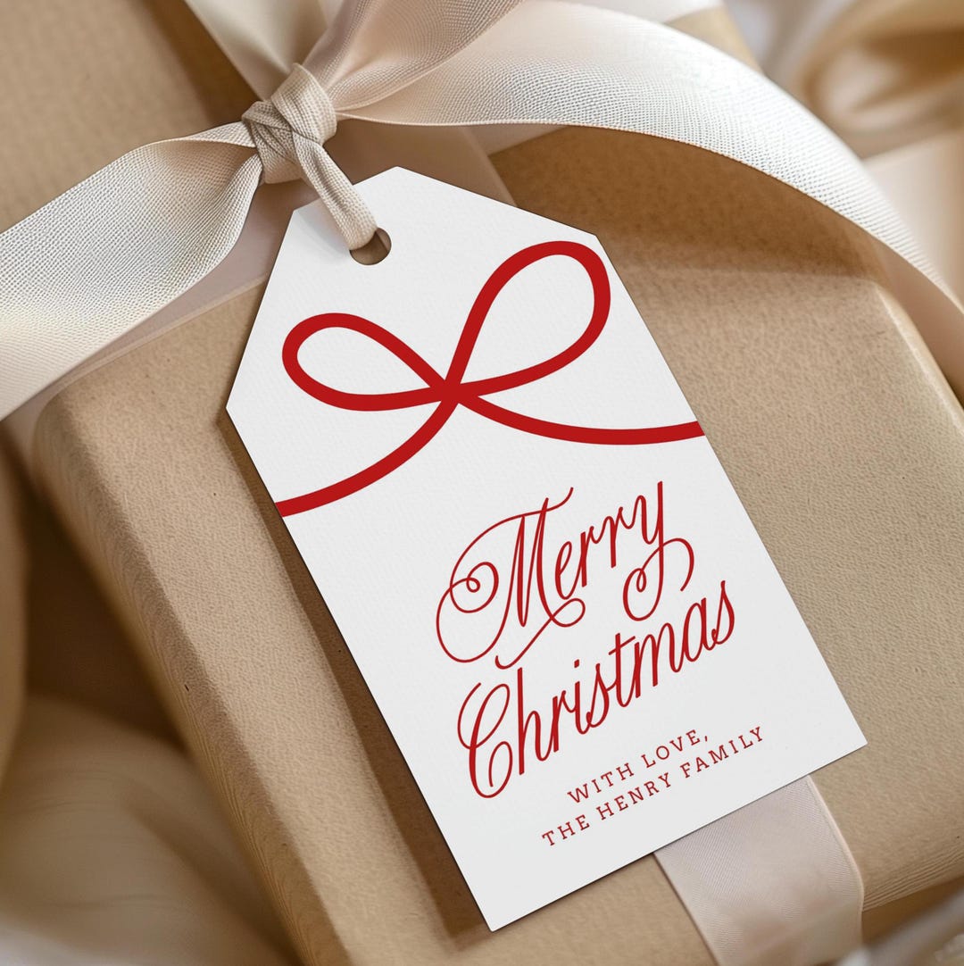 Bow Christmas Gift Tags, Bow Holiday Tag, Printable Bow Christmas Tag ...
