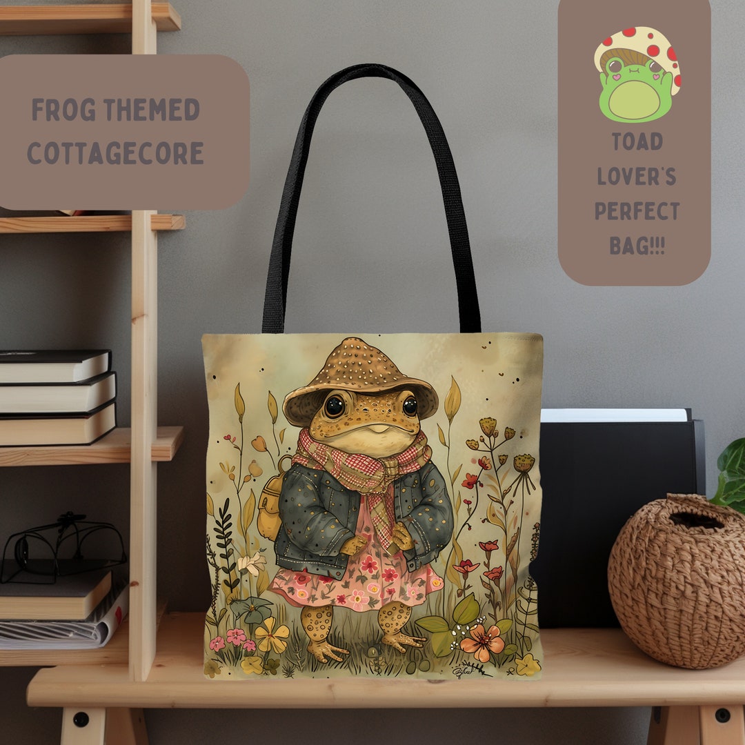 Cottagecore Girly Frog Y2K Tote Bag, Colorful All Over Print Shoulder ...