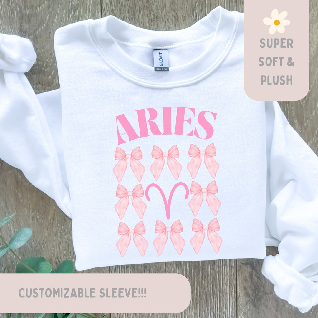 Custom Aries Zodiac Sweatshirt, Balletcore Pink Bow Sweater, Birthday ...