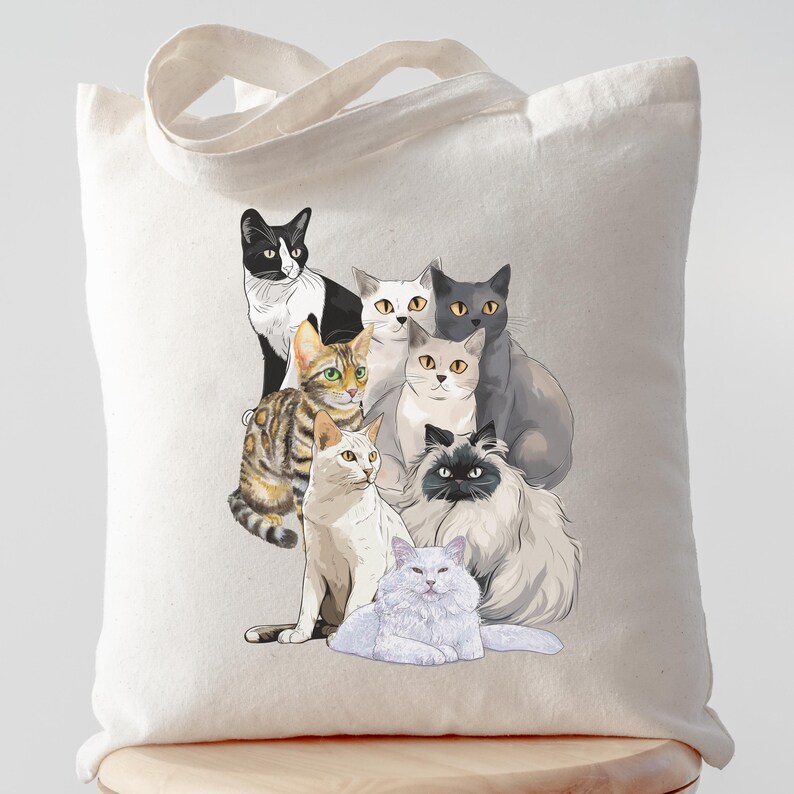 Beautiful Cats Tote Bag, Feline Lover Gift, Adorable Kitty Tote, Animal ...