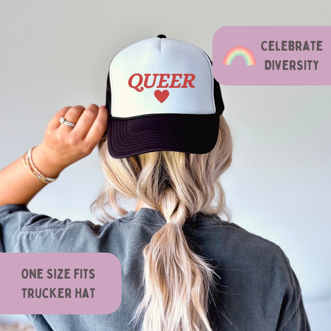Queer Love Heart Trucker Caps, LGBTQ Gift Idea, Y2k 90's Hat, Pansexual ...