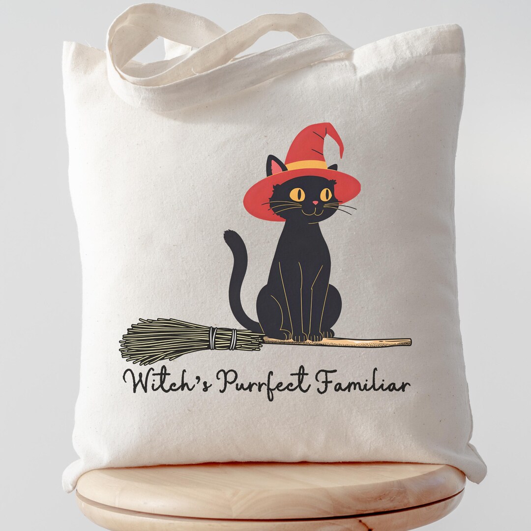Witch's Cat Tote Bag, Halloween Trick or Treat Bag, Personalized Cat ...