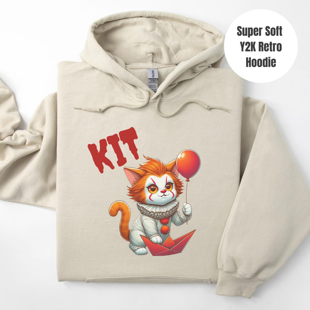 Kit Clown Horror Cat Hoodie, Halloween Hooded Sweatshirt, Y2K Trick or ...