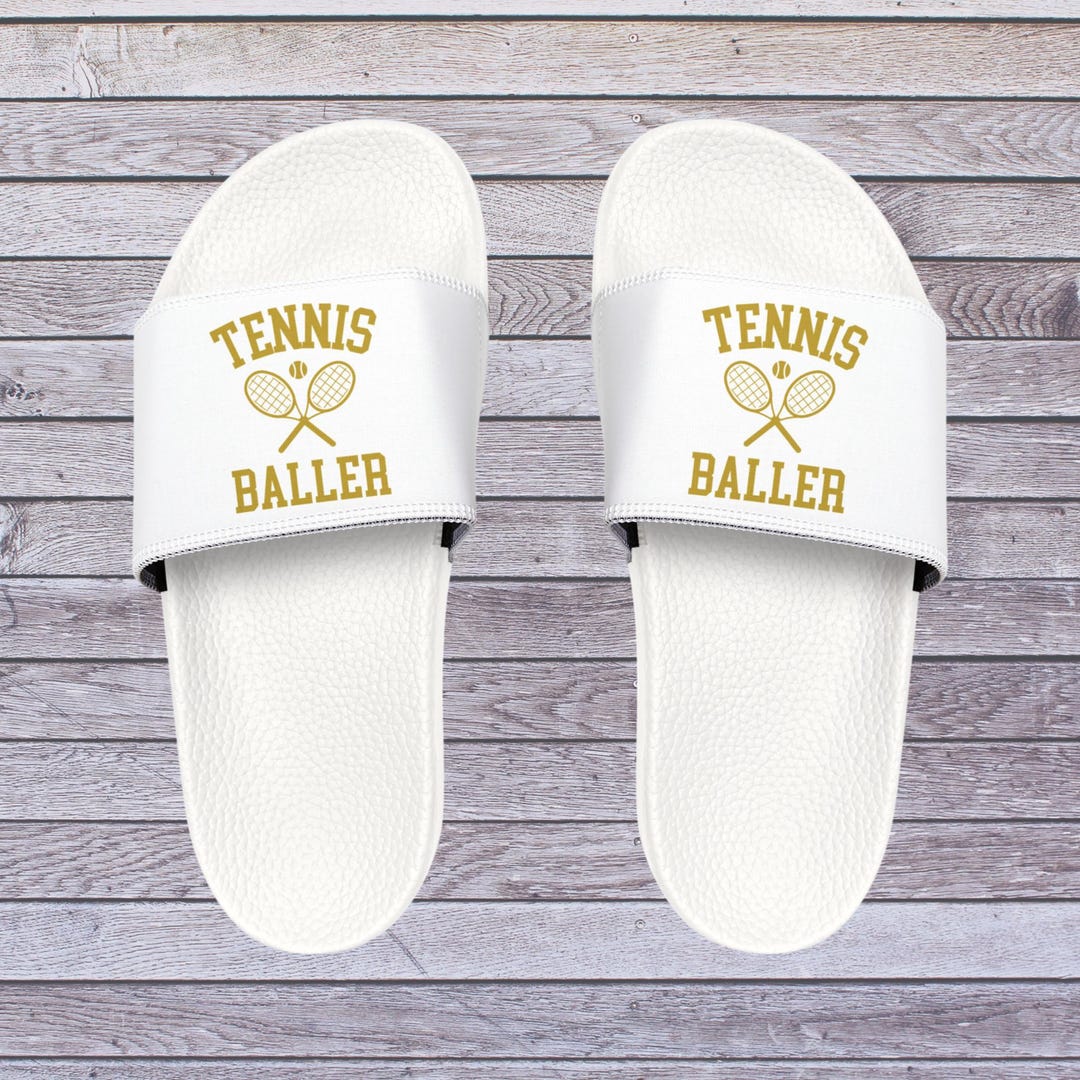 Tennis Baller Removable-strap Athletic Slides, White/gold Sport Sandals ...