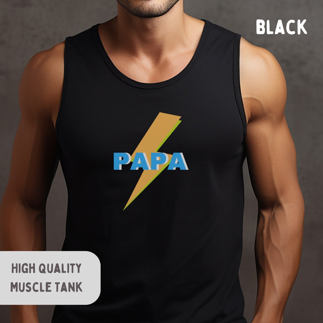 Lightning Bolt Papa Gym Muscle Tank, Sports Wear for Fathers, Workout ...