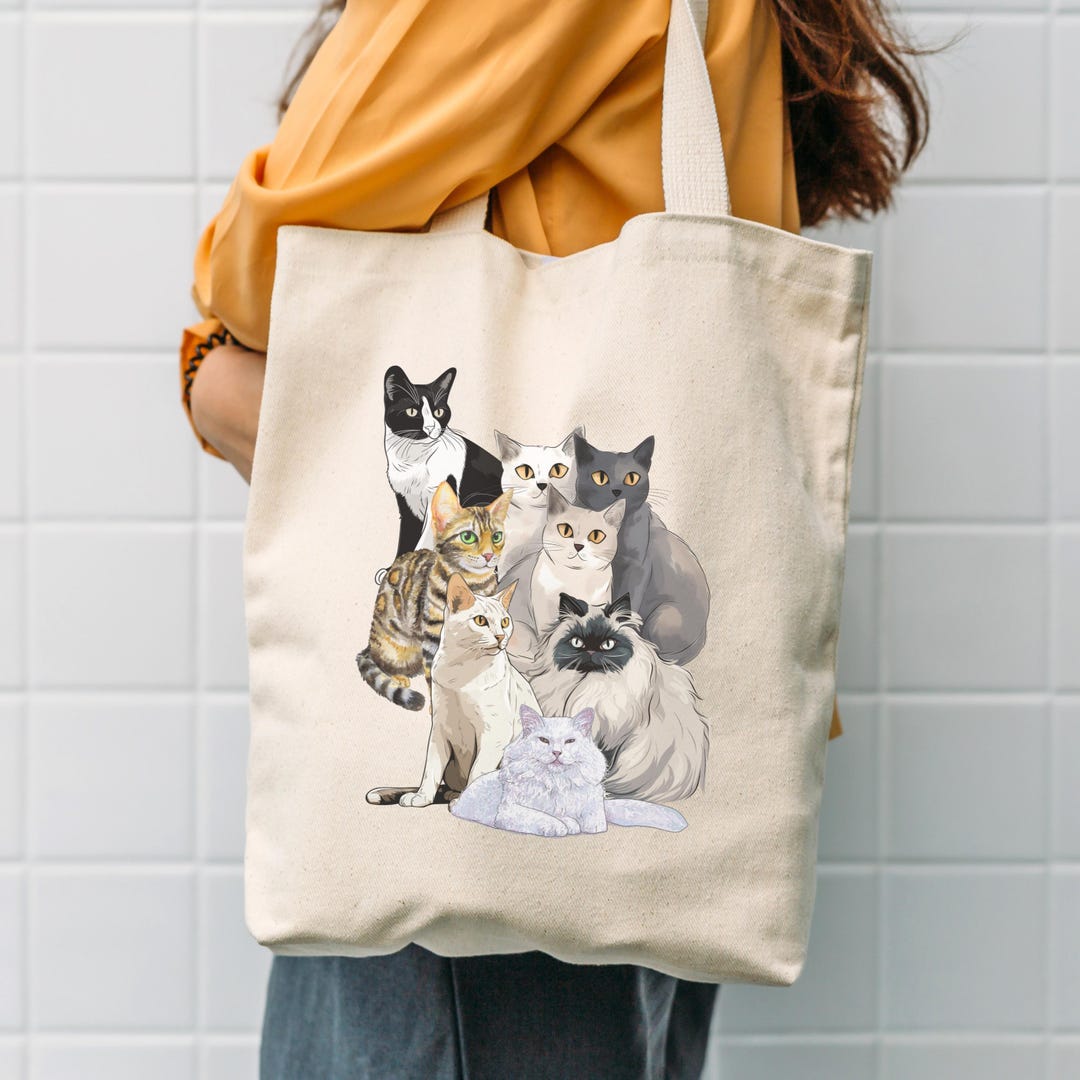 Beautiful Cats Tote Bag, Feline Lover Gift, Adorable Kitty Tote, Animal ...
