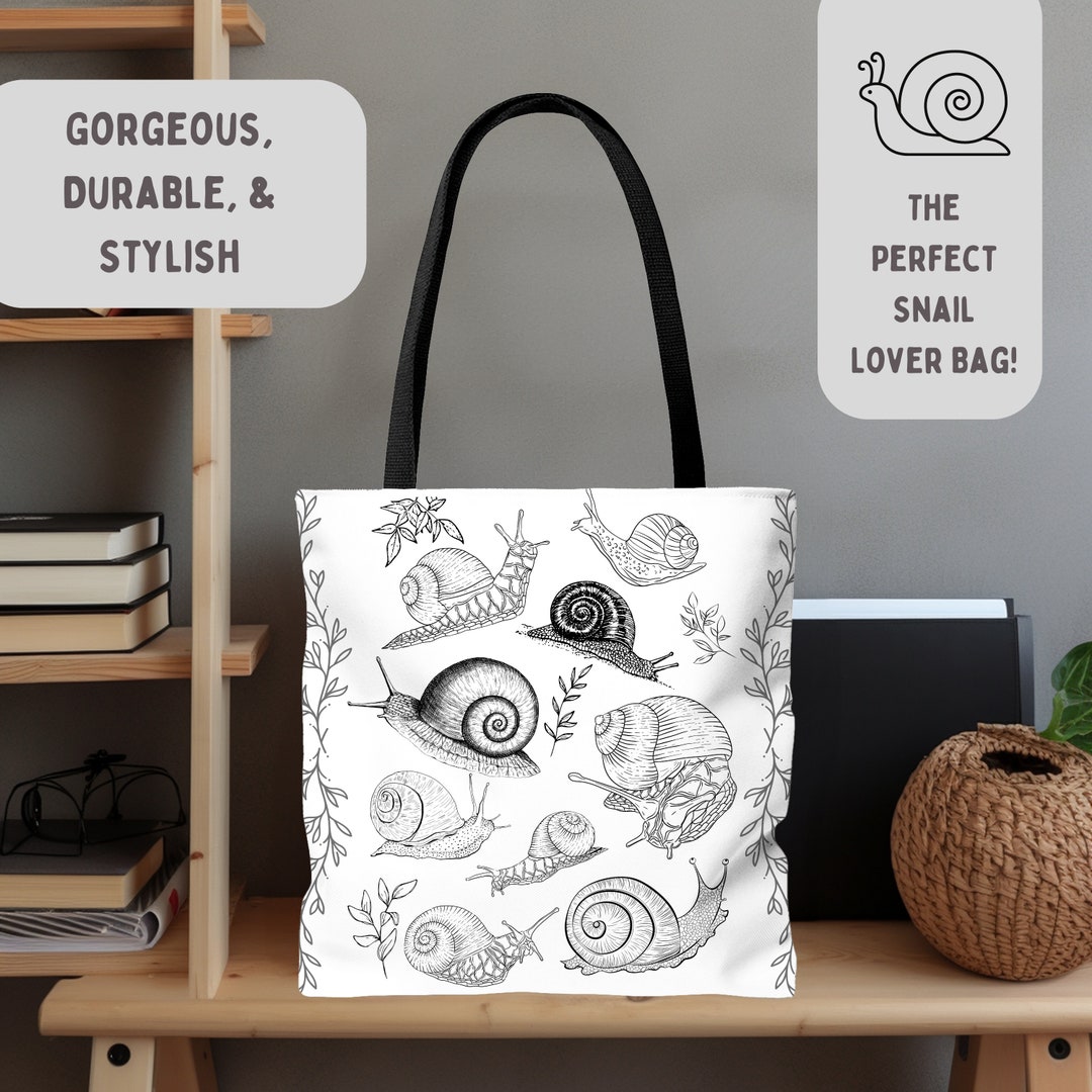 Snail AOP Tote Bag, Slug Lover Gift, Gardener Bag, Black and White ...