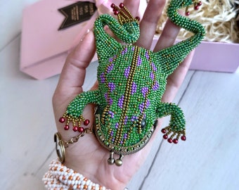 Knitted Beaded Keychain Braided Green Brown Purple Lilac Natural Beaded ...