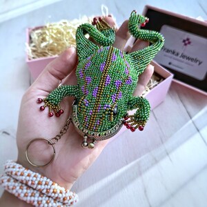 Knitted Beaded Keychain Braided Green Brown Purple Lilac Natural Beaded ...