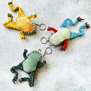 Crochet Beaded Coin Purse Braided Green Blue Red Black Yellow Natural Frog Beaded Cute Souvenir ...