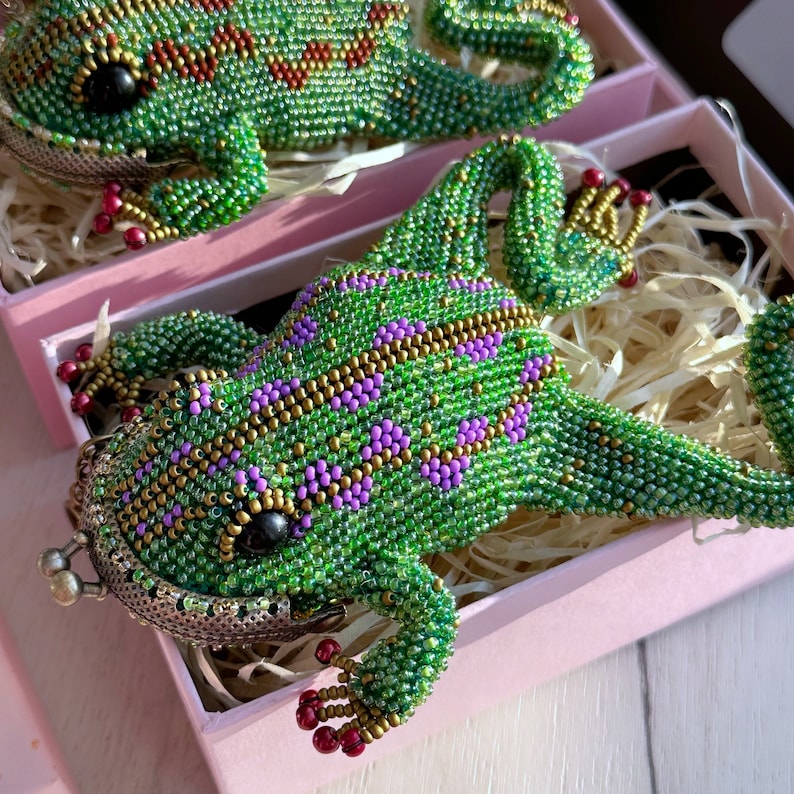 Knitted Beaded Keychain Braided Green Brown Purple Lilac Natural Beaded ...