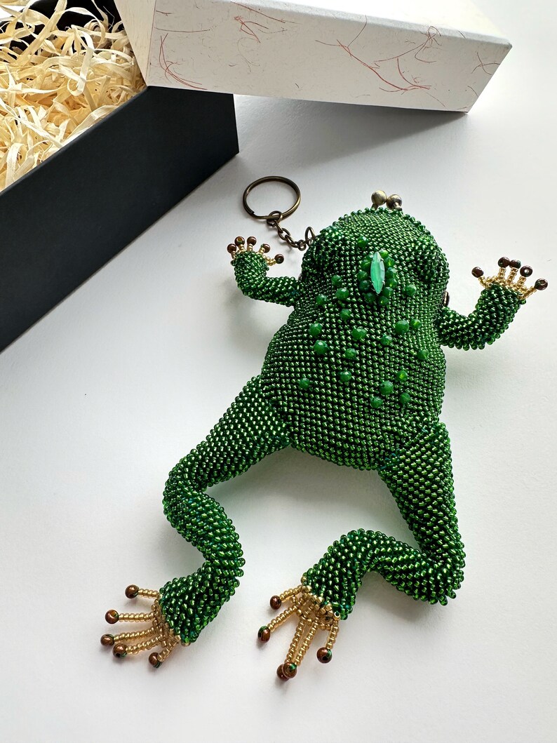 Knitted Beaded Keychain Braided Green Stone Black Eyes Natural Beaded ...