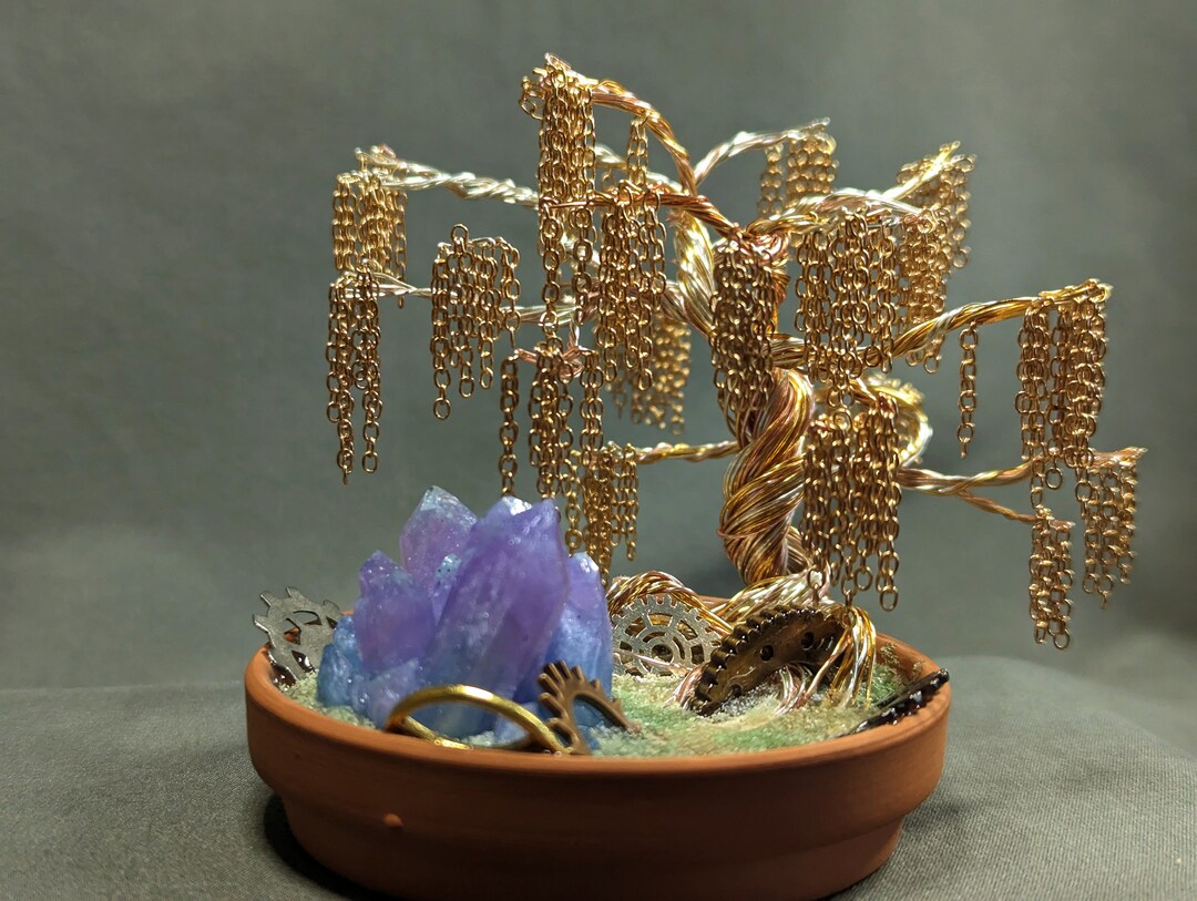 Wire Tree With Purple/blue Epoxy Quarts Crystal - Etsy