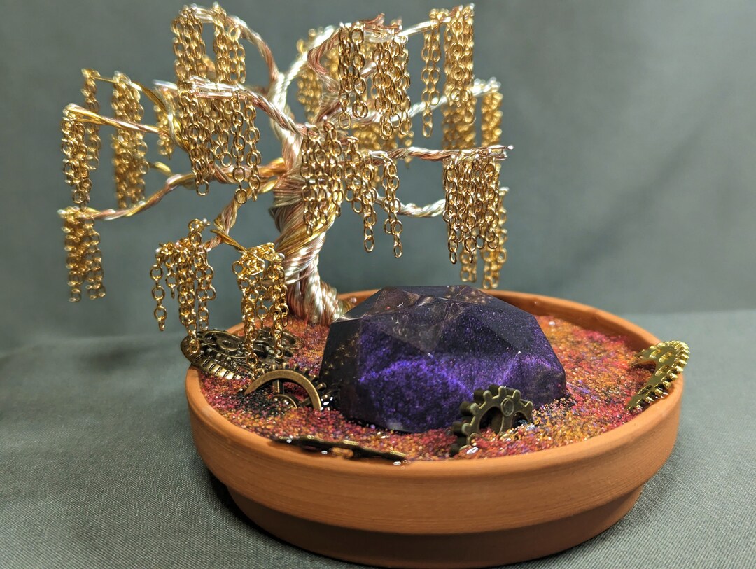Wire Tree With Black/purple Cut Epoxy Gemstone - Etsy