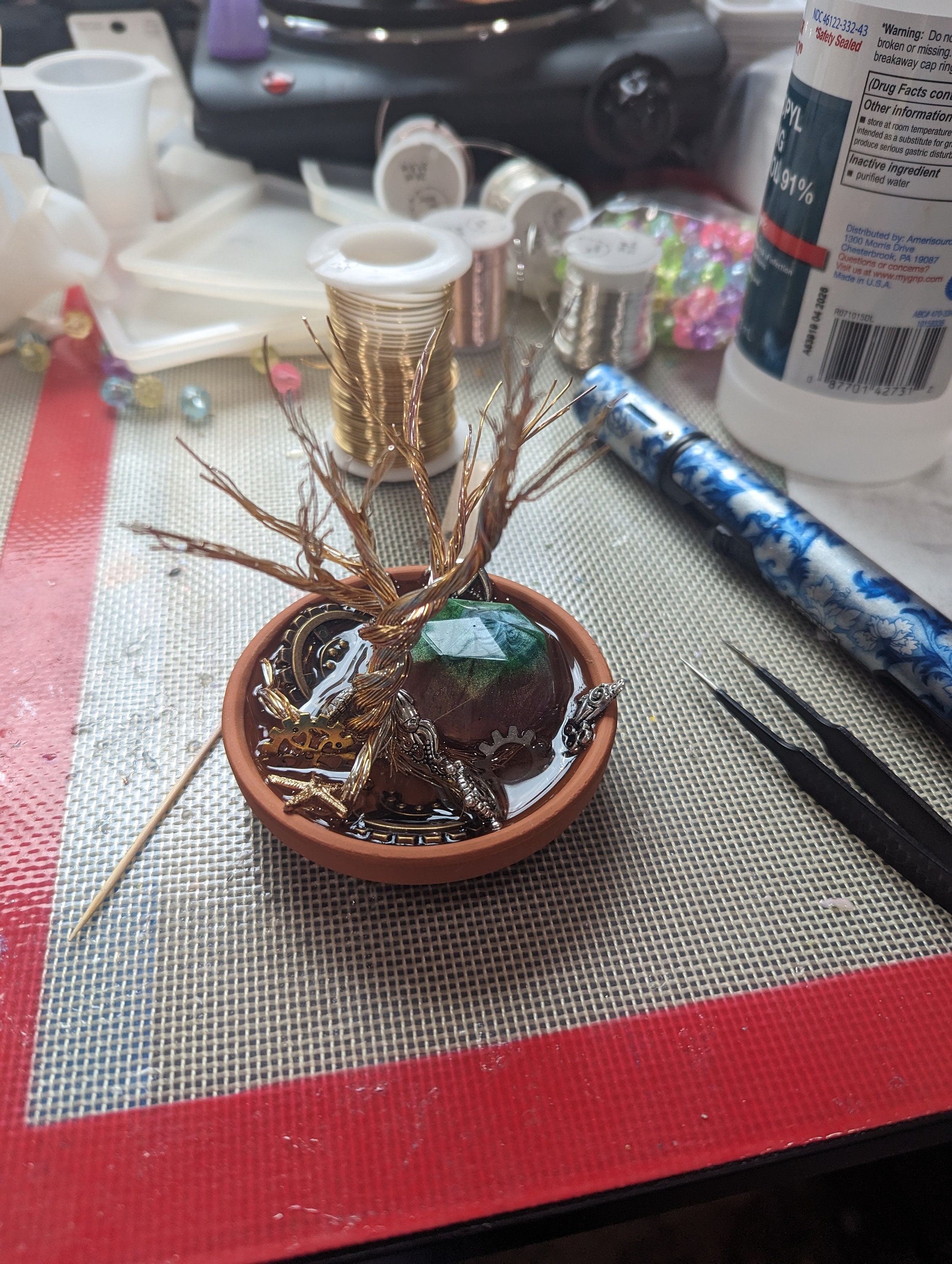 Wire Tree With Blue/green/purple Cut Epoxy Gemstone - Etsy