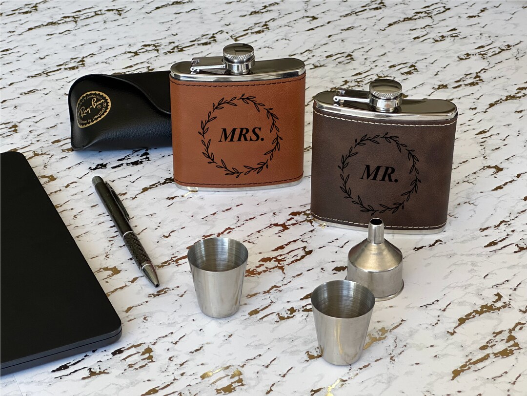 Custom Engraved Leather Flask Set Engraved Flask Engraved Dad Gift Best ...