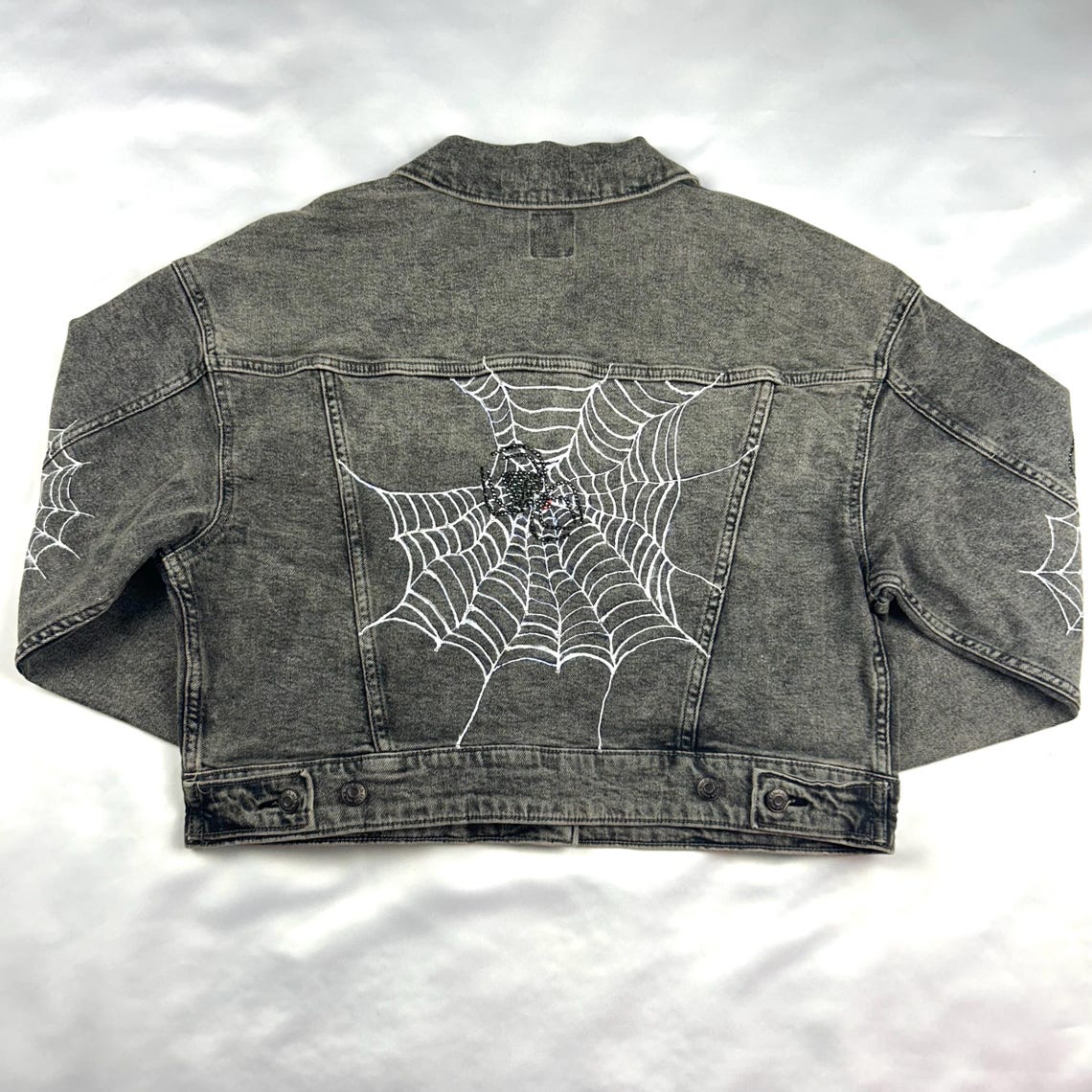 Grey Painted and Bedazzled Denim Jacket - Etsy