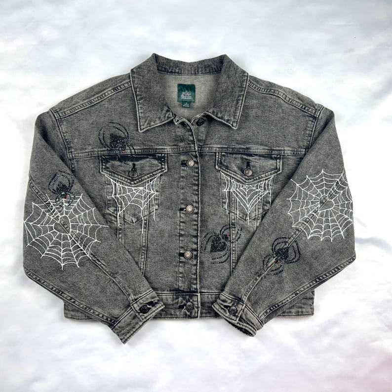 Grey Painted and Bedazzled Denim Jacket - Etsy