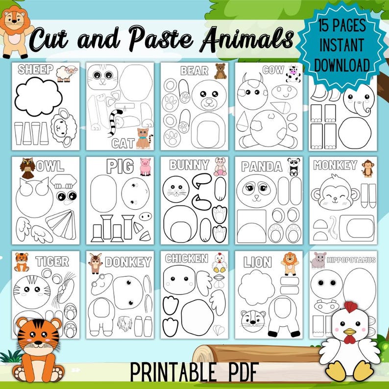 Cut and Paste Animals - Etsy