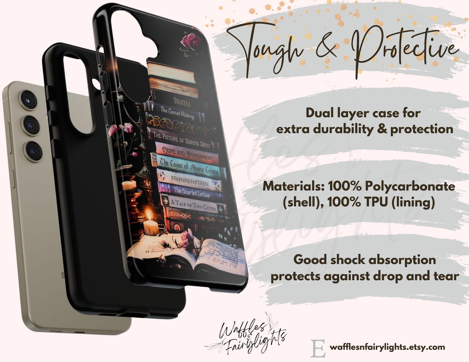 Personalized Favorite Book Phone Case, Custom Bookshelf Dark Academia ...