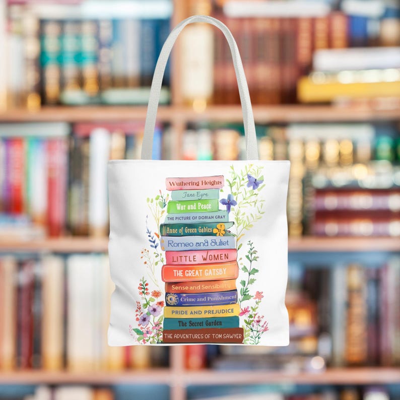 Personalized Bookshelf Tote Bag: Floral Cottagecore Book Lover Gift - Etsy