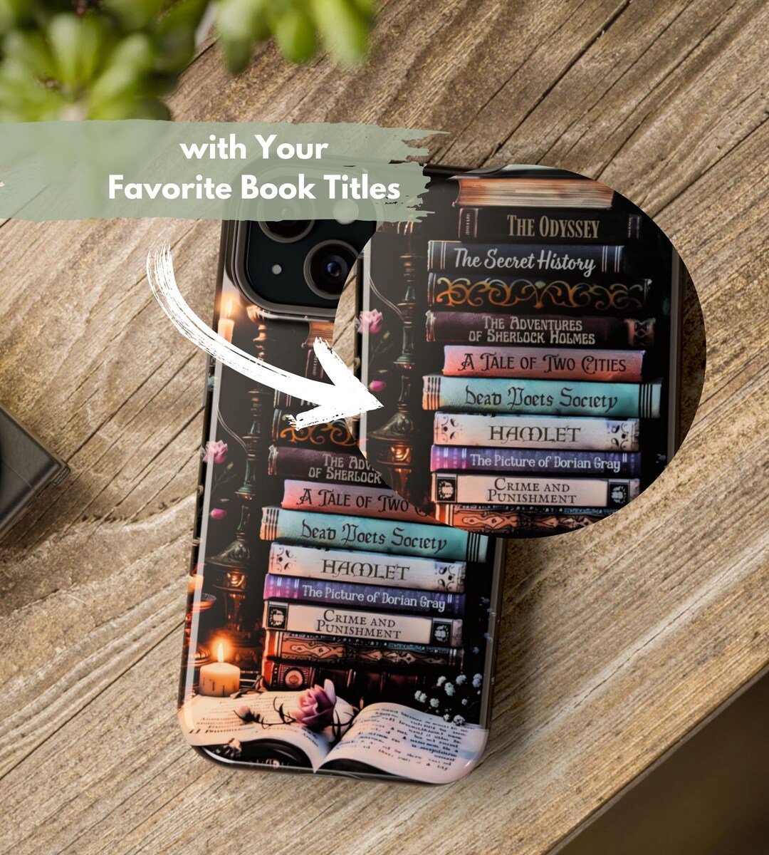 Personalized Favorite Book Phone Case: Custom Bookshelf Dark Academia ...