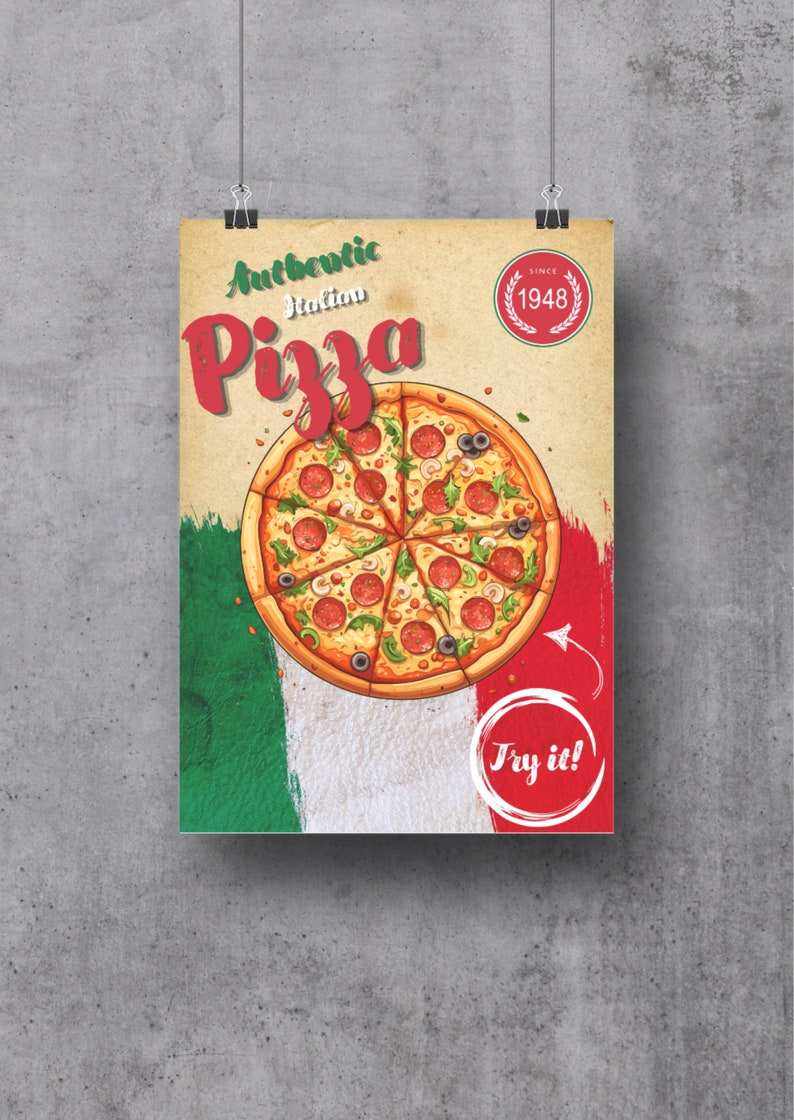 Digital Vintage Pizzeria Pizza Poster Retro Wall Art Print 1 - Etsy