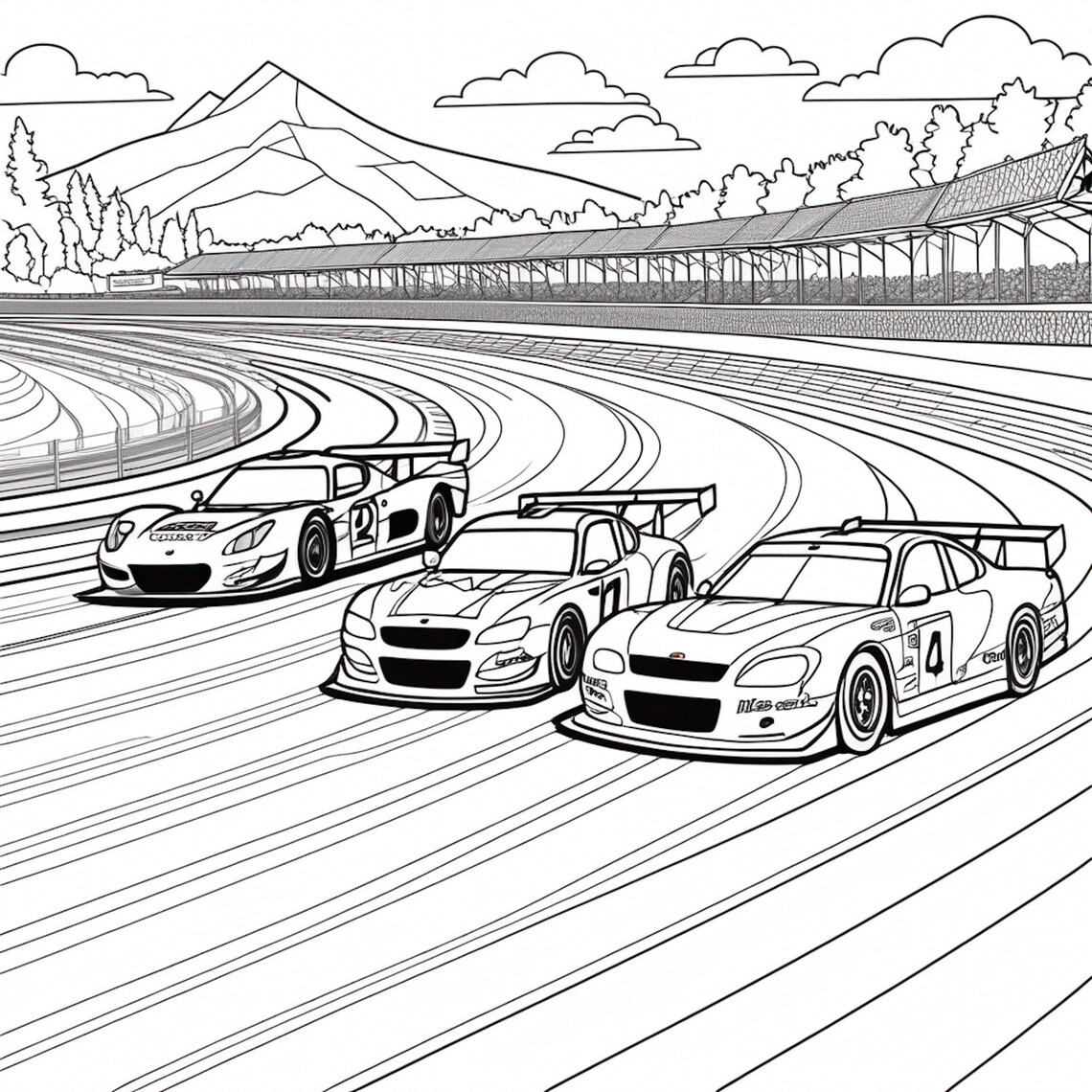 Set of 4 Download Print Kids Racing-themed Colouring Pages: Dynamic ...