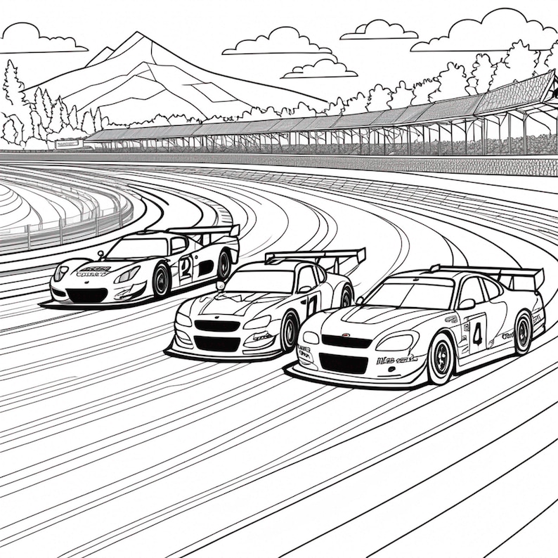 Set of 4 Download Print Kids Racing-themed Colouring Pages: Dynamic ...